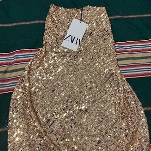 Zara | Dresses | Zara Gold Sequin Halter Mini Dress | Poshmark